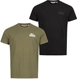 Lonsdale Lot de 2 t-shirts pour homme Bleu, Noir/Vert olive, XL
