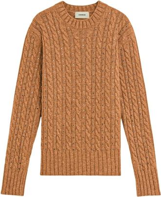 A Paper Kid Femme, Pulls, Brun, Taille: 36 FR Maglione A Trecce Micro Borchie