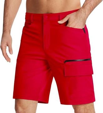 KEFITEVD Shorts de Golf Séchage Rapide pour Hommes Shorts Respirant dété Pantalons Courts Poches Zippées,Tomate Rouge,38