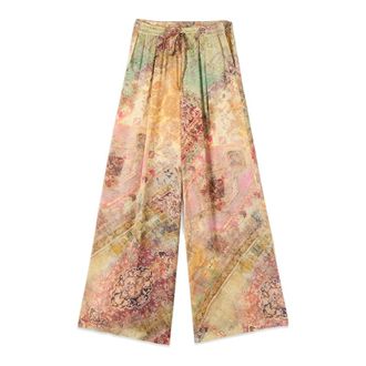 Oltre Gemusterte Palazzo-Hose aus Satin - - Trousers - Damen - Beige - XL