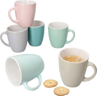 MamboCat MAI 6er Set Mokkabecher 120 ml I kleine Keramik Becher in Pastellfarben I Rosa Hellblau Mint T&uuml;rkis Beige Grau I Espressobecher mit Henkel f&uuml;r Kaffee 