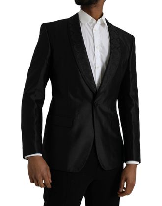 Dolce & Gabbana Mens Black Martini Single Breasted Coat Blazer Silk Polyester Clothing