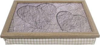 Mars & More Lapdesk - Taca NA kolana - Drewniane serca - Tree Grey Hearts - 43 x 33 x 7 cm - mit Unterlage NA kolana