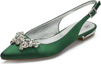Generic Chaussures Plates De Mariée Confortable Femme Chaussures De Mariage Bride Arrière Bout Pointu Plates Sandales 2Cm,Dark Green,41 EU