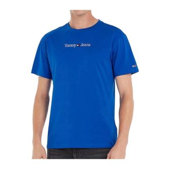 Tommy Jeans Klassisches Lineares Baumwollblaues T-Shirt - - Tops - Herren - Blau - 2XL
