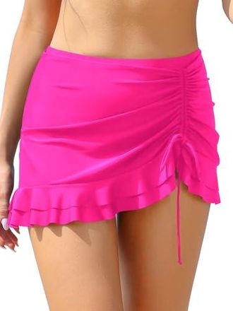 SHEKINI Maillot de Bain élégant pour Femme - Jupe de Bikini intégrée - avec Cordon de Serrage - Jupe de Plage, Feuilles2025 été à la Mode