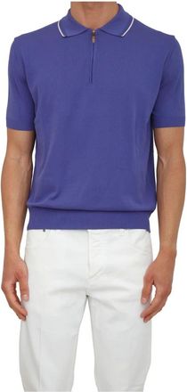 Canali Homme, Tops, Violet, Taille: XL Polo en coton Giza zipp&eacute;