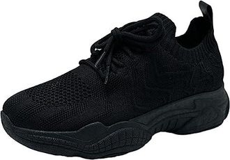 Generic Chaussures pour Dames Baskets À Plateforme Bout Rond Lacets Décontractées Chaussons Cuir Souple Fille (Black, 41) Mode Et Sport Femmes Femme Basket Ci
