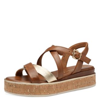 Marco Tozzi Damen Sandalen flach mit Schlie&szlig;e Plateau, Braun (Cognac Comb), 40 EU
