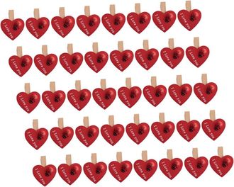 Pretyzoom 50 St&uuml;ck Mini Holzherz W&auml;scheklammern Rote Mini Clothes Clamps f&uuml;r Fotos und Notizen Charmante Herz Clips f&uuml;r Valentinstag Hochzeit Memo und Dekoratio