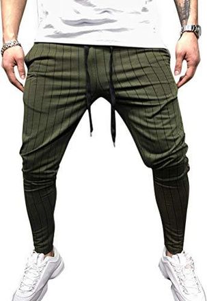 Onsoyours Homme Pantalon Casual Cargo Chino Sport Jogging Pantalon Slim Fit Automne Décontracté Multi Poche Cordon de Serrage Baggy Style Pants Z5 Vert X-Large