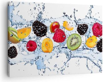 Arttor Bilder auf Leinwand Wasser Früchte frisch Essen Leinwandbild 70x50cm Wandbilder Dekoration Wohnzimmer Schlafzimmer Küche Deko Klein Wanddeko Bild Wand