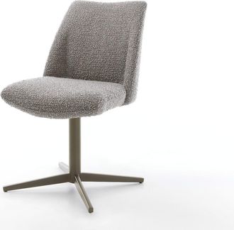 DELIFE Drehstuhl Elso-Flex Bouclé Silbergrau Fußkreuz Effektfinish Titan 360° drehbar Taschenfederkern, Esszimmerstühle