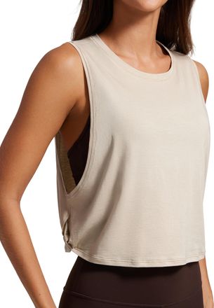 CRZ YOGA Damen Sport Tank Top &Auml;rmelloses Leichte Fitness Crop Top Sommer Yoga Shirt L&auml;ssig Oberteile Sporttop Mojave-Braun 42