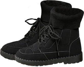 Generic Bottines dhiver &agrave; lacets pour femme - Semelle compens&eacute;e - Bout rond - Chaussures thermiques moyennes hautes d&eacute;contract&eacute;es pour lautomne et lhiver, Noi