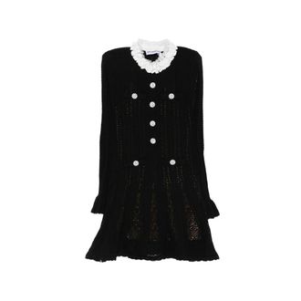 Self Portrait Black Flower Trim Knit Mini Dress