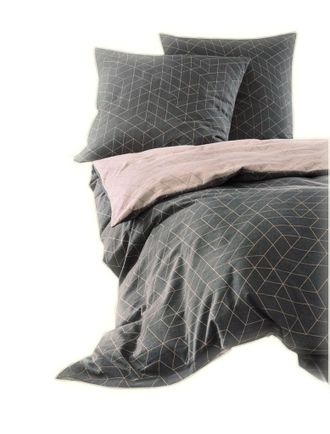 Irisette Soma Biber Bettwäsche Set, 100% Baumwolle, Reißverschluss, 135x200 cm oder 155x220 cm, mit Kopfkissenbezug 80x80 cm (rosa grau geometrisch, 135 x 200 
