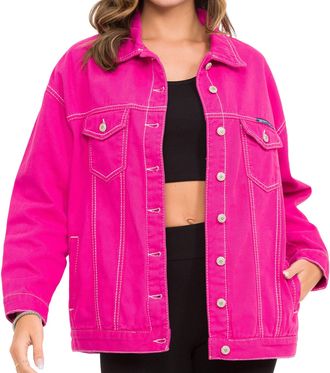 Cipo & Baxx Damen Jacke WJ211 Fuchsie - Klassische Jeansjacke im Modernen Casual Streetwear Look mit Knopfleiste & Brusttaschen - Vielseitige &Uuml;bergangsjacke f&uuml;r A