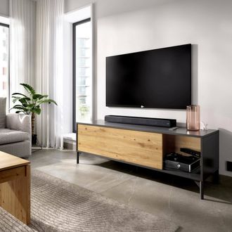 Dmora TV-St&auml;nder Olimpo, niedriges Sideboard f&uuml;r Wohnzimmer, Sideboard f&uuml;r Wohnzimmer f&uuml;r Fernseher, 132 x 39 x 44 cm, Eiche Nodes und Anthrazit