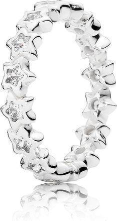 Pandora Damen-Ring Funkelnde Sterne 925 Silber teilvergoldet Zirkonia transparent Brillantschliff Gr. 56 (17.8) - 190974CZ-56
