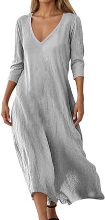 Generico Robe longue d&eacute;t&eacute; l&eacute;g&egrave;re et a&eacute;r&eacute;e en coton l&eacute;ger et a&eacute;r&eacute; avec bretelles et col rond pour femme Plage et quotidien, gris, XX-Large