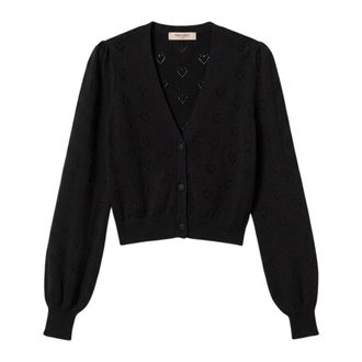Twinset Strickjacke mit Lochmuster und Herzmotiv - - Knitwear - Damen - Schwarzk - L