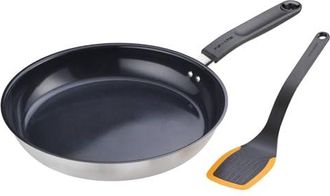 Fiskars Küchen-Set, Bratpfanne (Ø 28 cm) aus Aluminium für alle Kochfelder, Pfannenwender (29,3 cm) aus Kunststoff/Silikon, Functional Form, 1075040