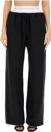 Alexander Wang Femme, Pantalons, Noir, Taille: 40 FR Logo Waistband Wide Leg Pantalons de surv&ecirc;tement