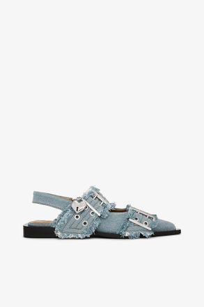 Ganni blau Feminine Ballerinas mit Schnalle aus Denim Anh&auml;ngern Recycelte Baumwolle - Gr&ouml;&szlig;e 36