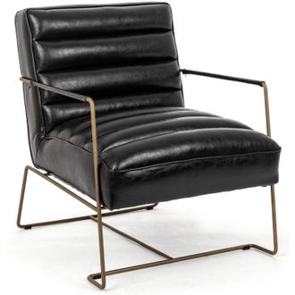 Les Tendances Fauteuil en simili cuir noir et pieds en acier Brina