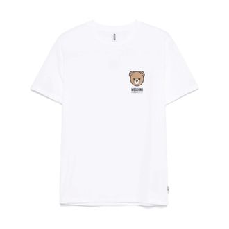Moschino Homme, Tops, Blanc, Taille: S T-Shirt avec patch Ours en peluche