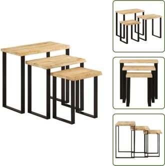 vidaXL Vidaxl - Satztische mit Baumkante 3 Stk. Massivholz Mango - Mangoholzm&ouml;bel - Couchtischset - Dekorationsideen - Industriel Stil - Wohnzimmerstil