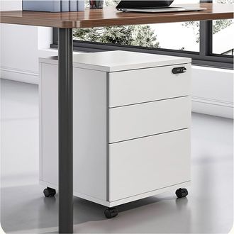 Generic Aktenschrank mit abschlie&szlig;barer Schublade und T&uuml;r, rollender Aktenschrank unter dem Schreibtisch mit Rollen, Aufbewahrungsschrank for das Heimb&uuml;ro(Whi