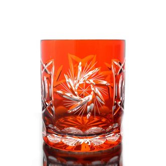 Cristalica Whiskyglas Whiskybecher orange Handgeschliffen Kristallglas Schleuderstern 280ml