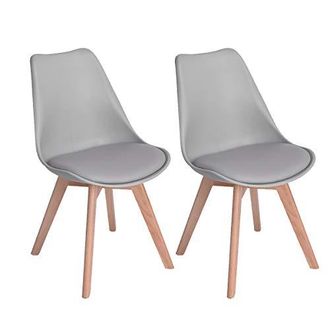 Eggree Lot de 2 chaises pour salle &agrave; manger/bureau, avec pieds en h&ecirc;tre massif, sans accoudoirs, rembourr&eacute;es, design pour un confort maximum, gris