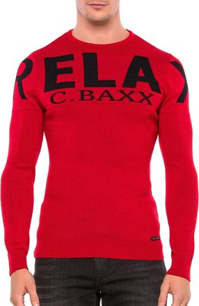 Cipo & Baxx Herren Pullover CP202 Rot - Stylischer Strickpullover im modernen Design mit hohem Perfekt f&uuml;r Freizeit, Alltag & Coole Streetwear Outfits - CP202 Rot