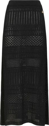 Akep Femme, Jupes, Noir, Taille: 40 FR Longue Jupe Tricot&eacute;e Ajour&eacute;e