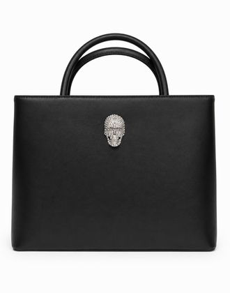 Philipp Plein Leather Medium Handle Bag Skull Strass