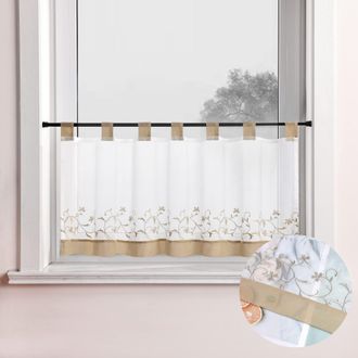 Joyswahl Voile Scheibengardine mit Blumenstickerei »Noah« transparente Bistrogardine mit Schlaufen Landhausstil Kurzstore HxB 60x120cm Sand 1er Pack