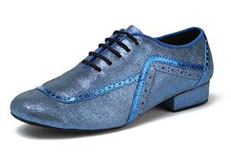 Minitoo Minitoo L235 Chaussures de danse professionnelle en cuir à paillettes pour homme - Bleu - bleu, 38 2/3 EU
