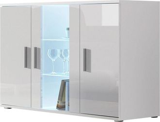 Mirjan24 Mobilier1 - Buffet Tornola 106, Blanc + Blanc brillant, 80x120cm, Le nombre de portes: 041cm, Stratifié, Verre
