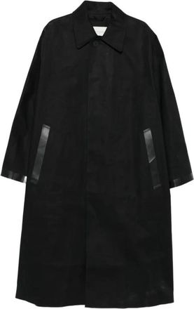 STUDIO NICHOLSON Homme, Manteaux, Noir, Taille: XS Manteau crois&eacute; avec d&eacute;tails en cuir