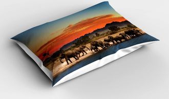 Abakuhaus Safari Kissenbezug, Safari Wildlife, Dekorativer Standard King Size Gedruckter Kissenbezug, 80 x 40 cm, Orange Braun
