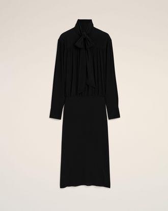 Ami Ami Paris - Robe midi noire en soie m&eacute;lang&eacute;e &agrave; lavalli&egrave;re Noir - Taille : 34 - pour Femme