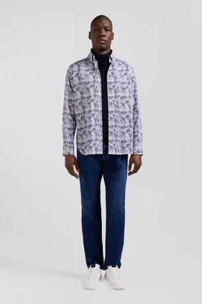 Eden Park Chemise En Coton &Eacute;crue Et Bleue &Agrave; Imprim&eacute; Graphique Coupe Regular