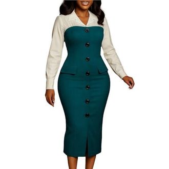 Generic Casual Business Work Robe Midi Pour Les Femmes Élégante Jupe À Crayon À Manches Longues Robes De Bodycon De Cocktail De Fête De Mode Robes De Bal De S