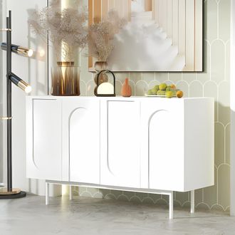 Generic Modernes minimalistisches Sideboard mit 4 T&uuml;ren im Bogenmuster, flexiblen Einlegeb&ouml;den, Stabiler MDF-Konstruktion und Metallbeinen f&uuml;r Wohnzimmer und 
