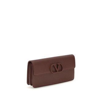 Valentino Garavani Grained Calfskin with VLogo Chain Wallet - Brown