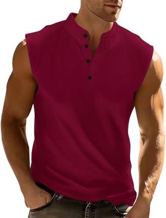 Generic DENGJIAMY Henley Chemises sans manches pour homme - D&eacute;bardeurs solides - D&eacute;bardeurs d&eacute;t&eacute; d&eacute;contract&eacute;s - Col en V - Chemise dentra&icirc;nement tendance pour