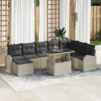 vidaXL Set Divano Da Giardino 9 Pcs Grigio Chiaro Poly Rattan - Vidaxl